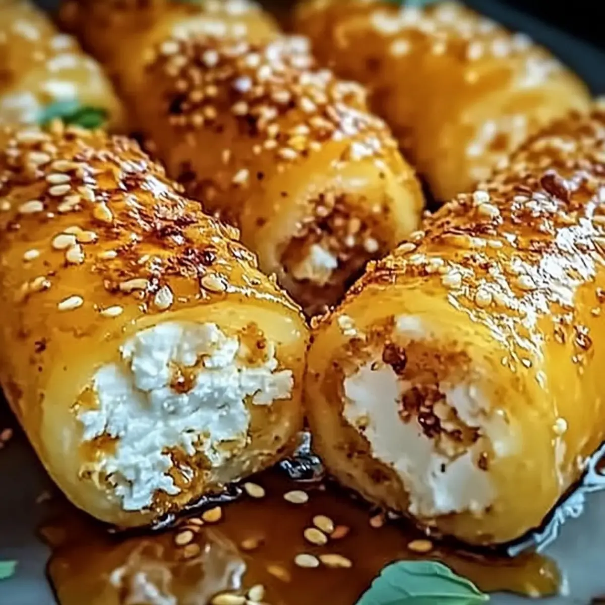 Crispy Oven Fried Feta Rolls with Irresistible Chili Honey